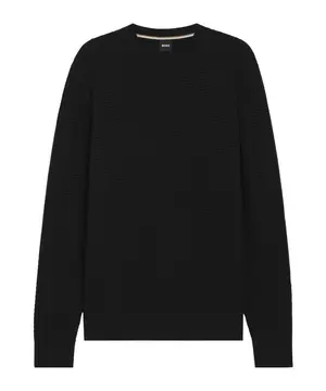 Hugo Boss Waffle Crew Neck Knit Sweater - Black
