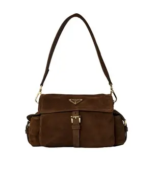 Prada Medium Suede Shoulder Bag - Black