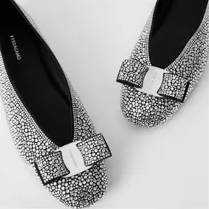 FERRAGAMO Rhinestone Bow Ballet Flats