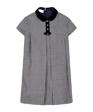 Gucci Short Sleeve Gingham Check Skater Dress - Navy Blue/white