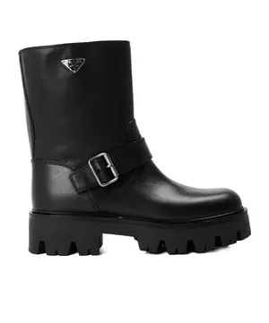 Prada Solid Color Biker Boots - Black