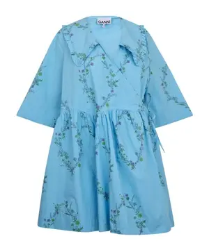 GANNI Printed Mini Wrap Dress