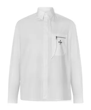 Fendi Logo Long-sleeve Plain Shirt - White