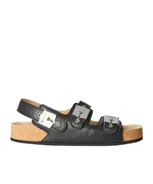 Balenciaga Flat Sandals With Logo Detail - Black