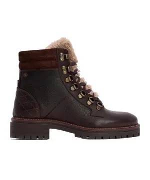 Barbour Lace-up Leather Boots With Fur Trim - Black