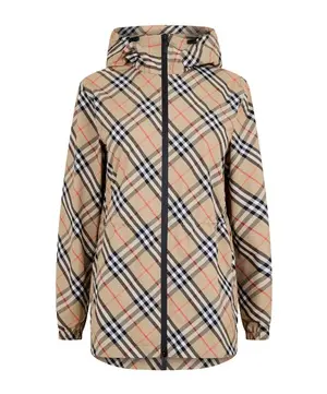 Burberry Diagonal Check Hooded Mid-length Coat