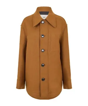 AMI Paris Single-breasted Solid Color Coat - Brown