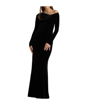 Ralph Lauren Velvet Asymmetrical Neckline Gown