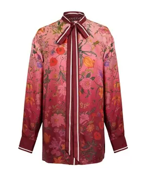 Gucci Floral Print Tie Neck Shirt