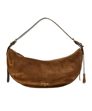 Prada Large Capacity Suede Shoulder Bag - Black