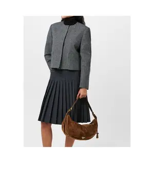 Prada Large Capacity Suede Shoulder Bag - Black