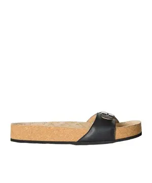 Balenciaga Open Toe Slippers With Signature Hardware