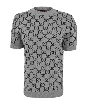 Gucci Short-sleeve Crew Neck Knit Top - Gray