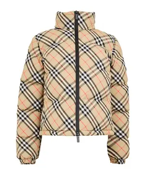 Burberry Check Insulated Cropped Short Puffer Jacket - Nude