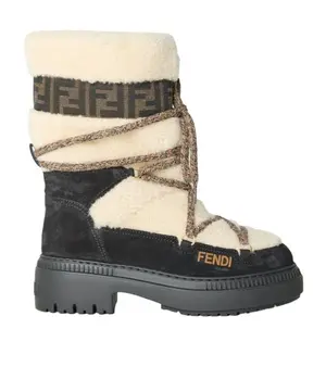 Fendi Wool Snow Boots With Ff Monogram - Black