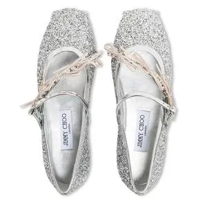 JIMMY CHOO Glittered Ballerina Flats With Buckle Detail