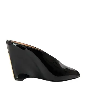 SALVATORE FERRAGAMO Glossy Black Patent Pointed Mule Slides