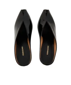 FERRAGAMO Glossy Patent Pointed Mule Slides