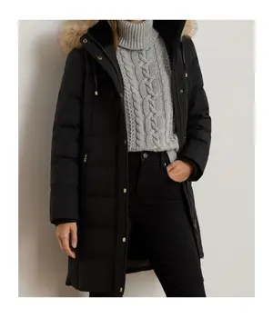 Ralph Lauren Real Leather Fur Hood Medium Puffer Jacket