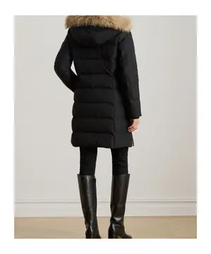 Ralph Lauren Real Leather Fur Hood Medium Puffer Jacket