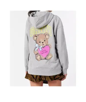GANNI Teddy Bear Graphic Zip Hoodie - Gray