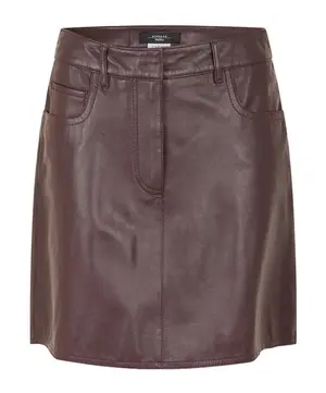 Max Mara Solid Color Leather Midi Skirt - Brown