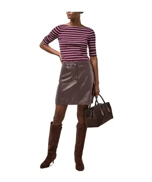 Max Mara Solid Color Leather Midi Skirt