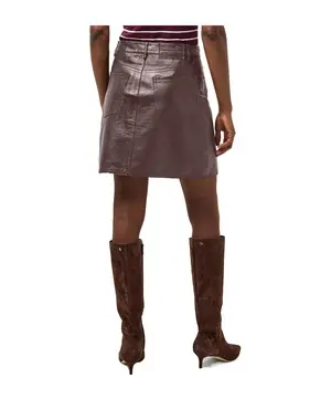 Max Mara Solid Color Leather Midi Skirt