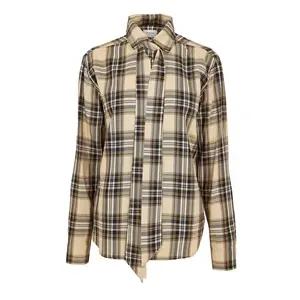 Saint Laurent Plaid Long Sleeve Shirt With Tie Detail