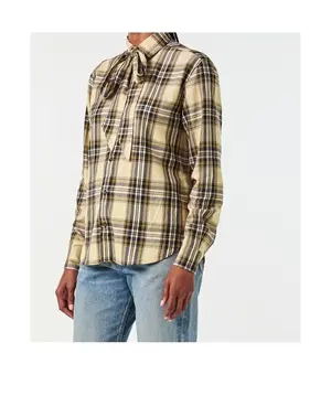 Saint Laurent Plaid Long Sleeve Shirt With Tie Detail