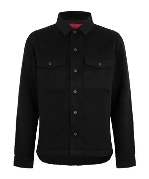 Hugo Boss Wool-blend Overshirt With Spread Collar - Black