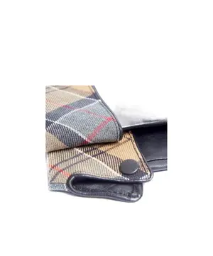 Barbour Leather Gloves With Tartan Trim