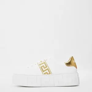Versace Leather Platform Sneakers With Gold Greek Key Detail