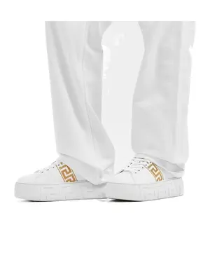 Versace Leather Platform Sneakers With Gold Greek Key Detail