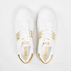 Versace Leather Platform Sneakers With Gold Greek Key Detail