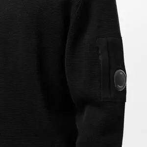 C.P. COMPANY Zip-up Textured Knit Jacket With Logo Patch
