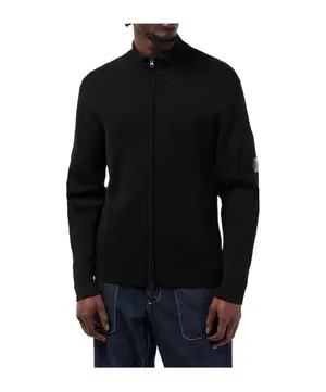 C.P. COMPANY Zip-up Textured Knit Jacket With Logo Patch
