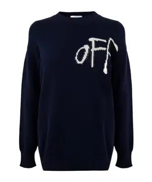 Off-White Long-sleeve Crew Neck Knit Sweater With Graphic Detailing