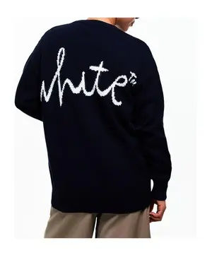 Off-White Long-sleeve Crew Neck Knit Sweater With Graphic Detailing