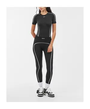 Off-White Ribbed Seamless Bodysuit With Contrast Piping