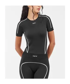 Off-White Ribbed Seamless Bodysuit With Contrast Piping