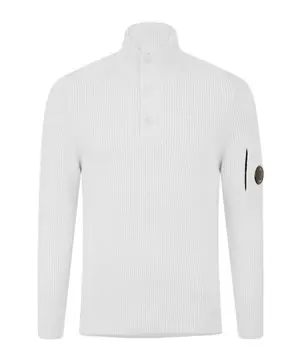 C.P. COMPANY Quarter Button Knitted Turtle Neck Jumper - White