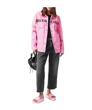 Balenciaga Printed Logo Cotton Long Sleeve Denim Jacket