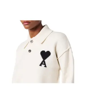 AMI Paris Off- Knit Polo Sweater With Heart Logo