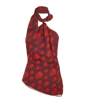 Alexander McQueen Skull Print Asymmetrical Cami Vest - Red