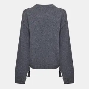 GANNI Crewneck Knit Sweater With Side Tie Details - Gray