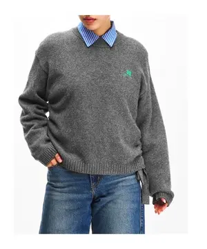 GANNI Crewneck Knit Sweater With Side Tie Details - Gray