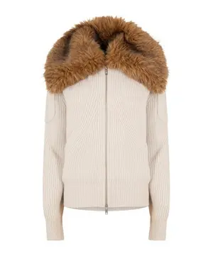 Moose Knuckles Corina Zipped Cardigan With Fur Collar