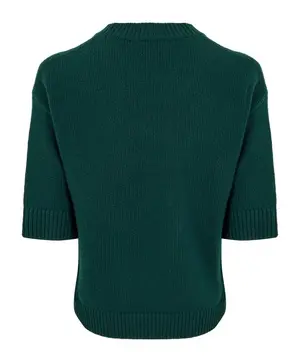 Gucci Cropped Short Sleeve Knit Top With Yellow Logo