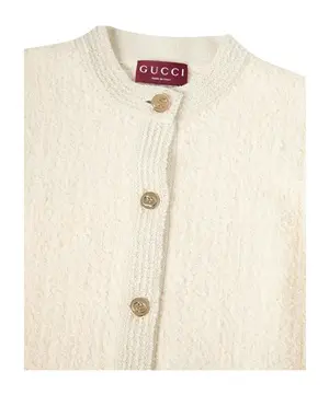 Gucci Cream Textured Tweed Stand-collar Jacket